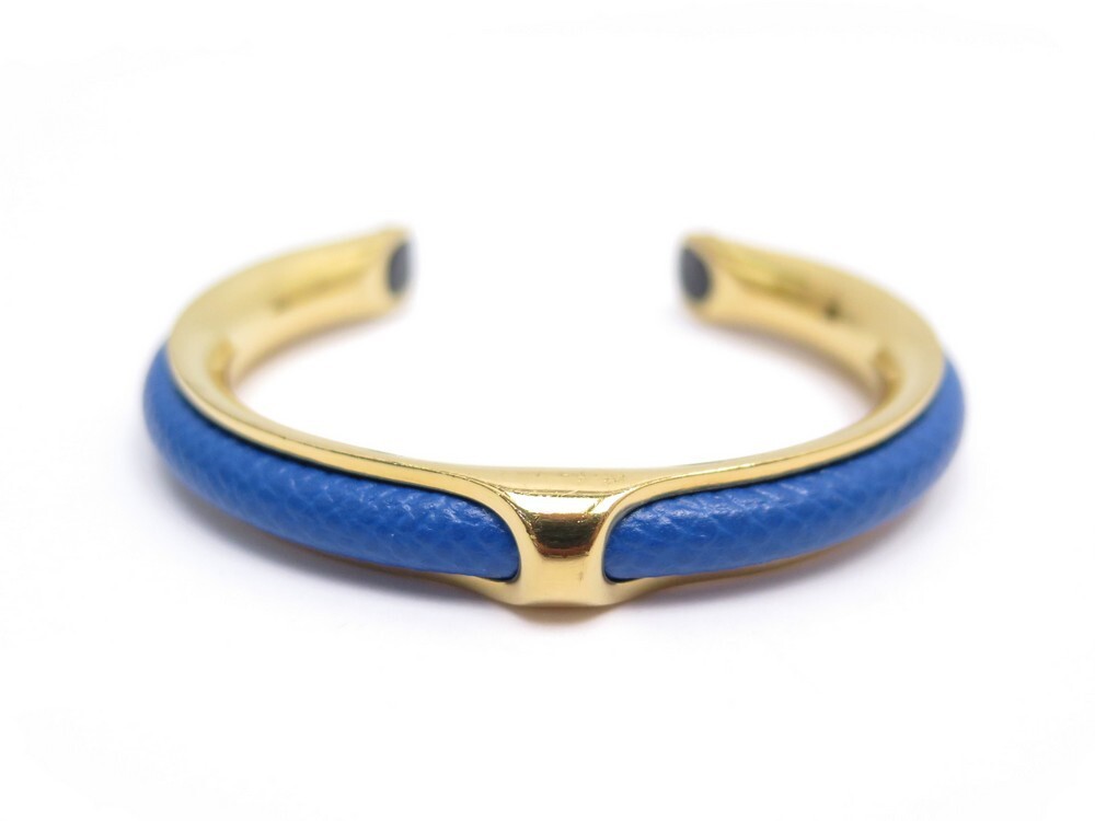 bracelet hermes kyoto t17 en metal dore et cuir bleu